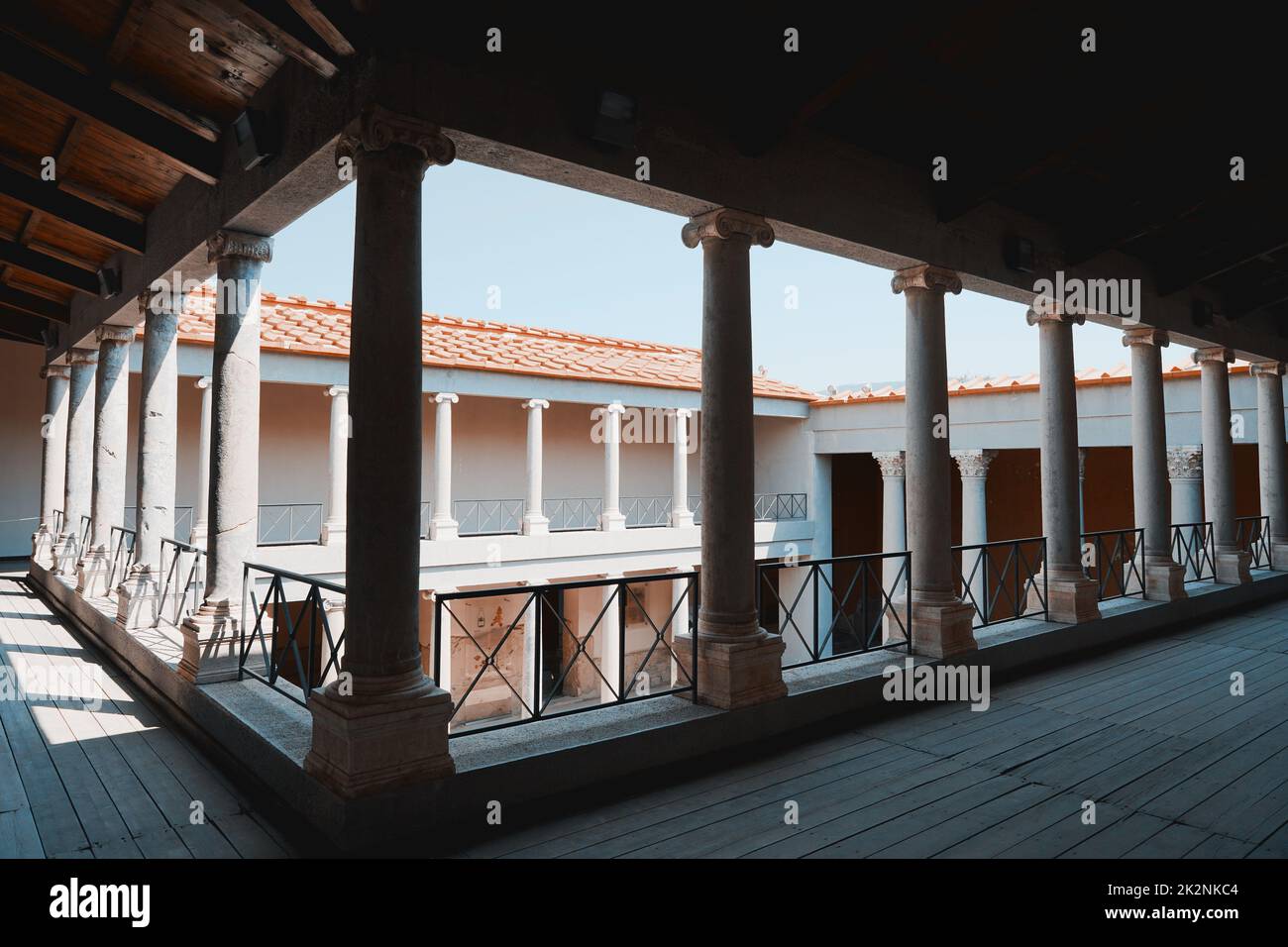 The balcony of a Roman architecture building in Greece Stock Photo - Alamy
