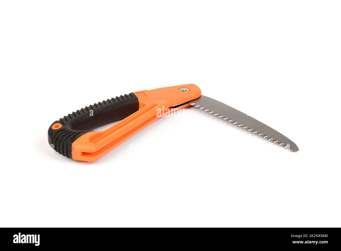 Folding garden saw in the folded state isolated on a white background ...
