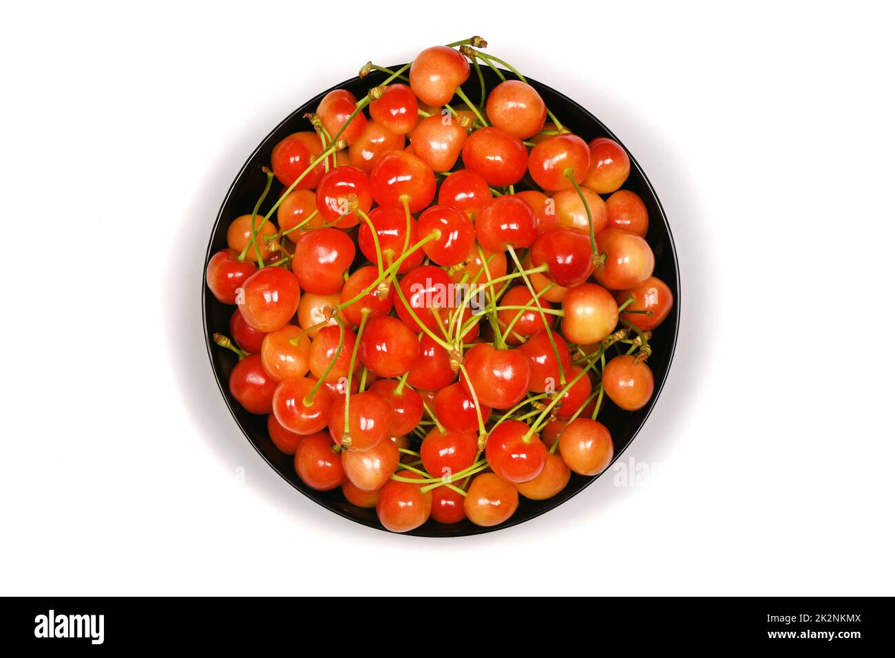 Pink cherry plate on white background. High resolution photo. Full ...