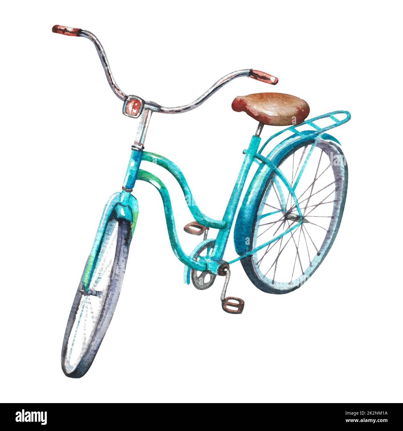 Watercolor bicycle. Old blue retro bike on a white background Stock ...