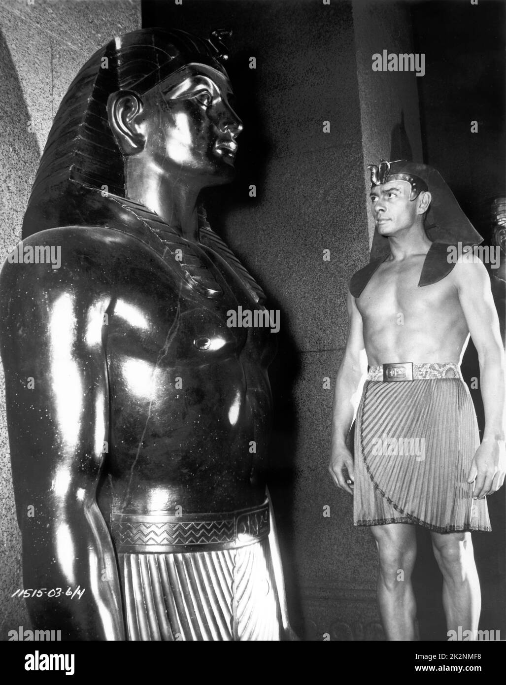 YUL BRYNNER on set candid portrait by Statue during filming of THE TEN ...