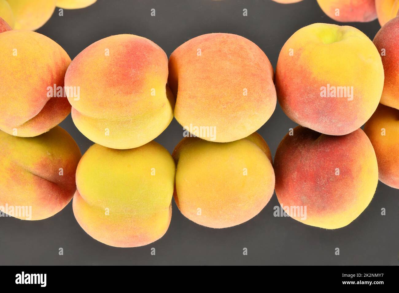 Ripe peaches isolated on mirror background. High resolution photo. Full ...