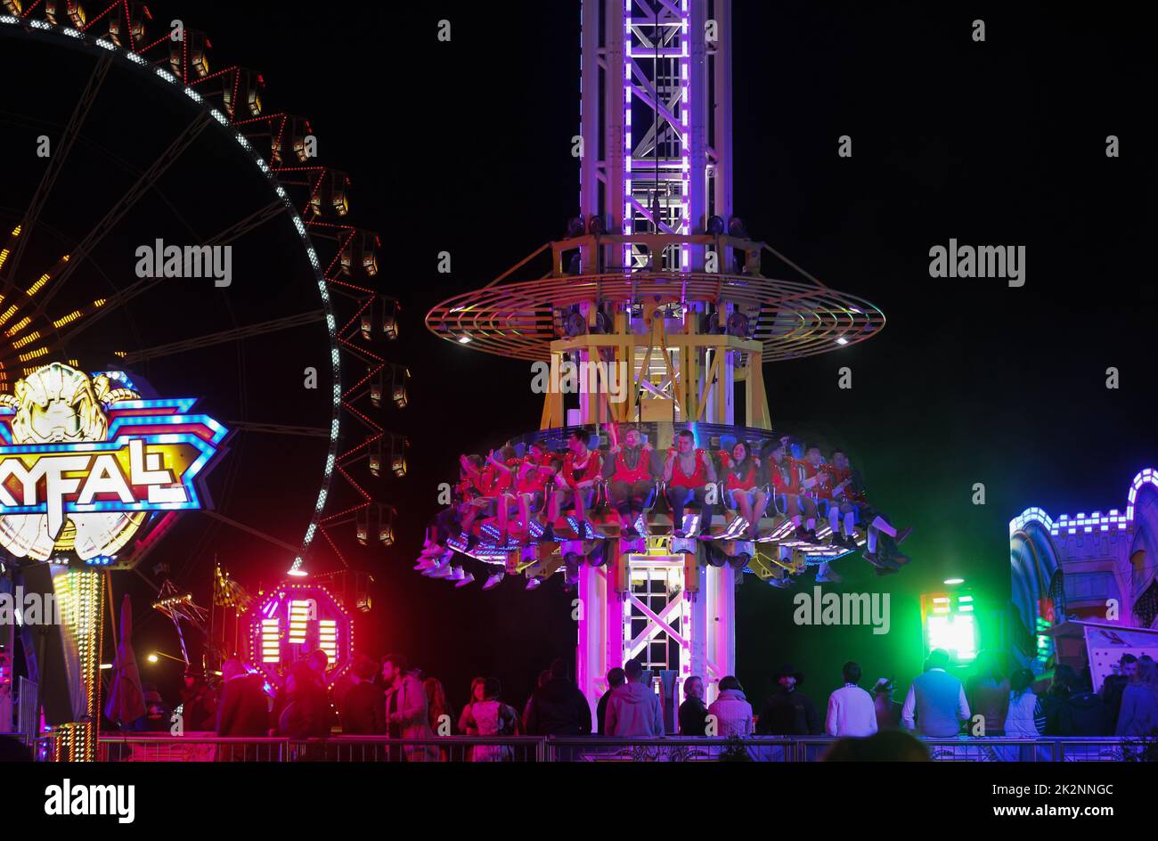 Skyfall by night on octoberfest Munich Stock Photo - Alamy