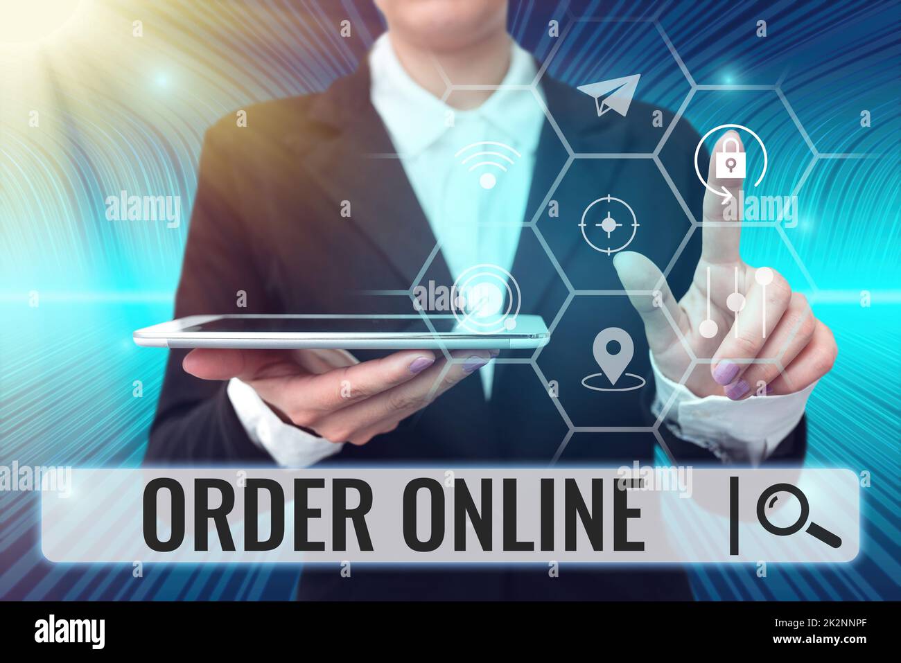 Text sign showing Order Online. Business idea Buying goods and services ...