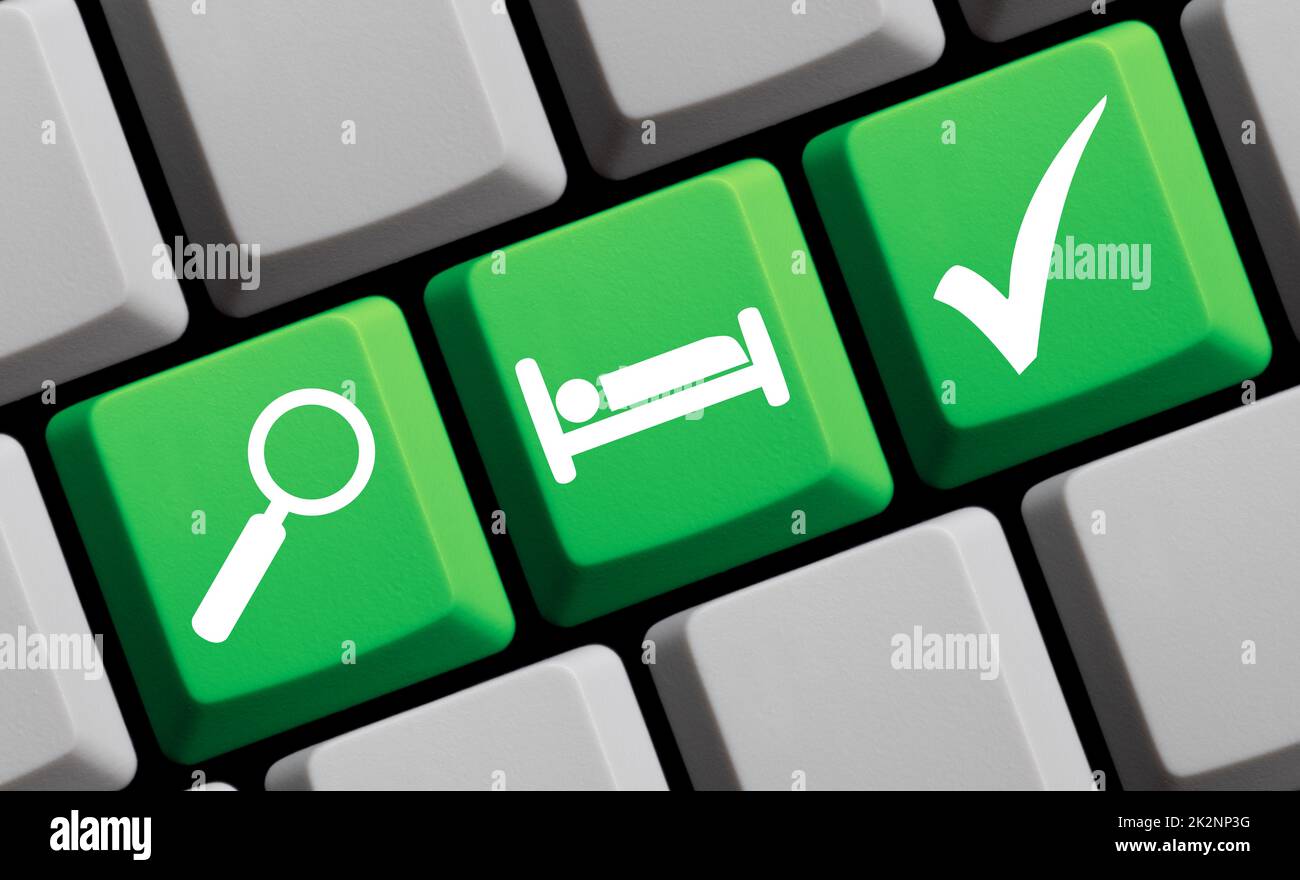 Hotels online: Find room - 3D illustration Stock Photo - Alamy