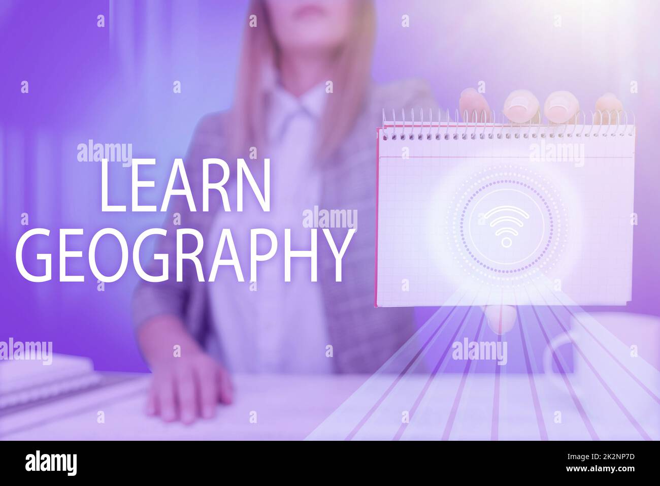 Handwriting text Learn Geography. Word for study of physical features of earth and its ...