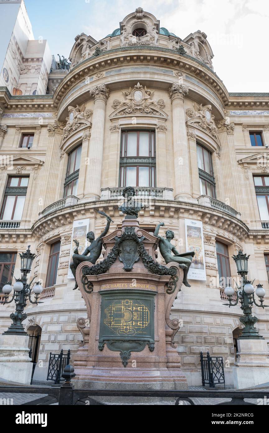 Statue of Charles Garnier, French architect of the Beaux-Arts style ...