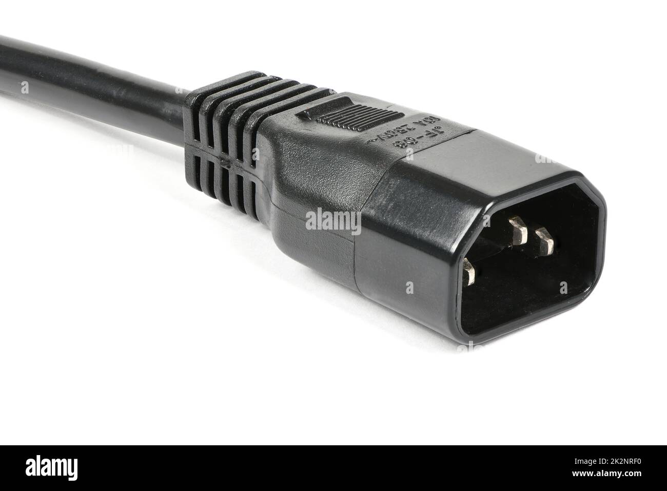 Black C14 male rubber connector power plug, isolated on white. High ...