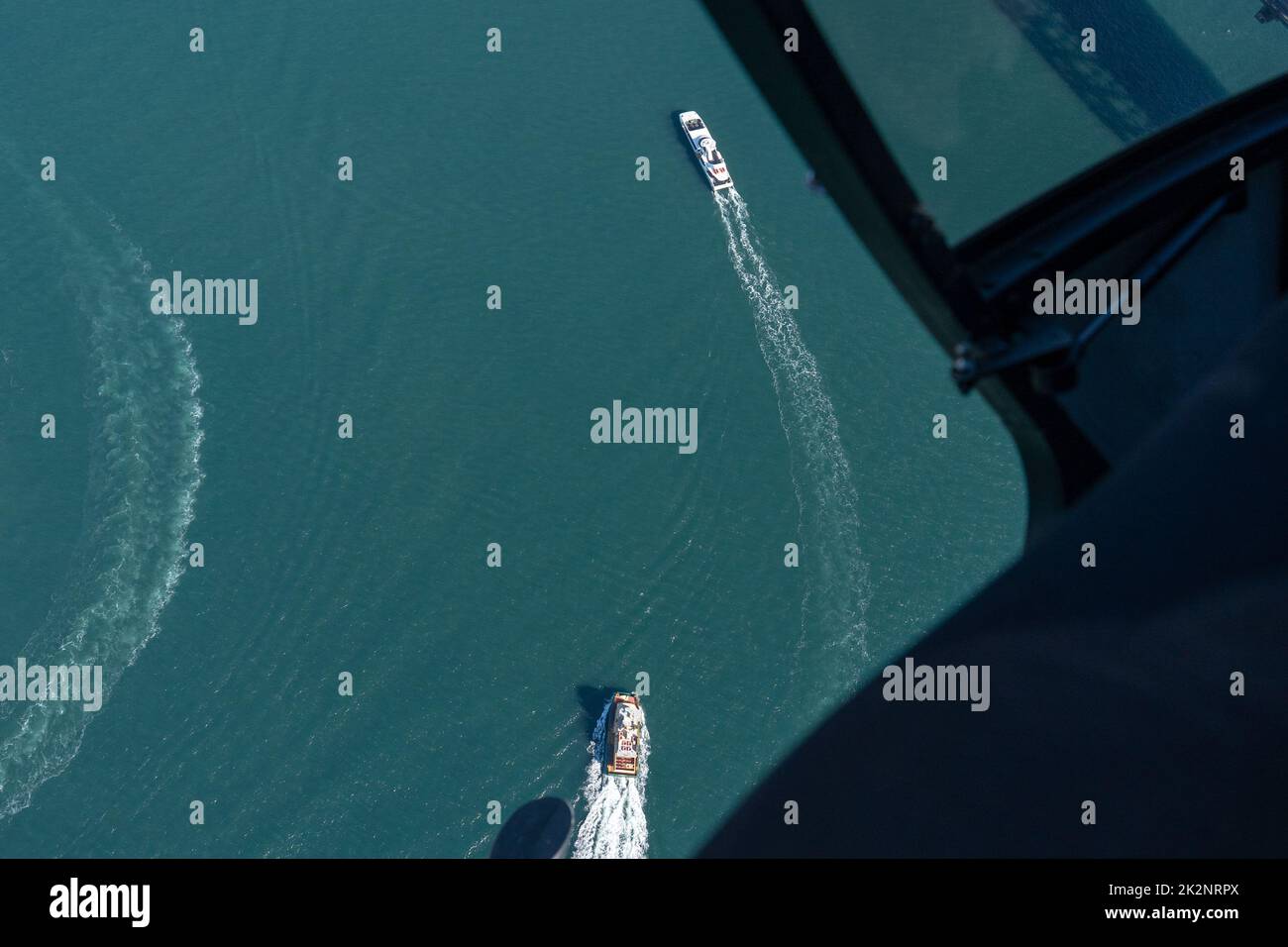 An aerial view of boats floating in sea Stock Photo - Alamy