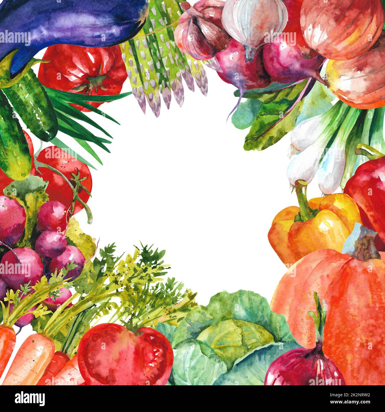 Watercolor composition of various vegetables. Postcard from vegetables ...