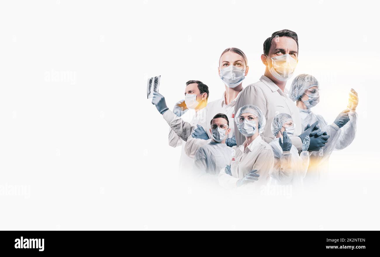 team of medical professionals on a white background Stock Photo - Alamy