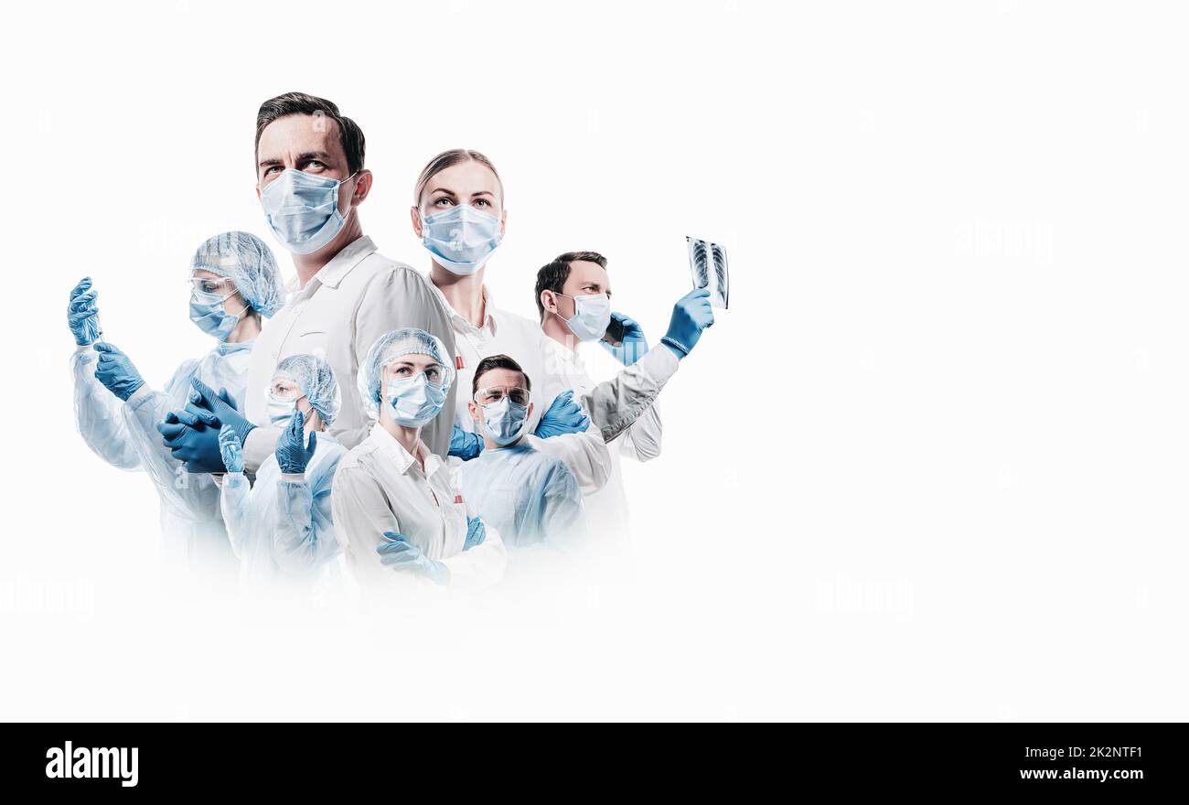 team of medical professionals on a white background Stock Photo - Alamy