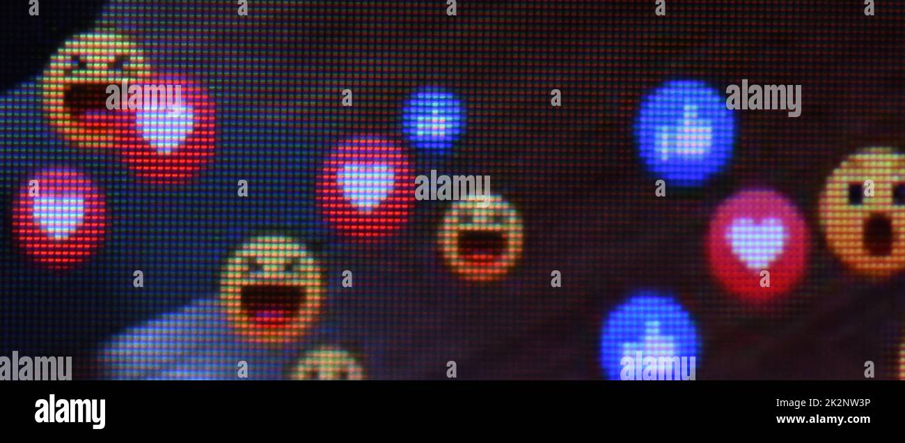 Macro photo of screen pixels with icons. Extrem close-up. High ...