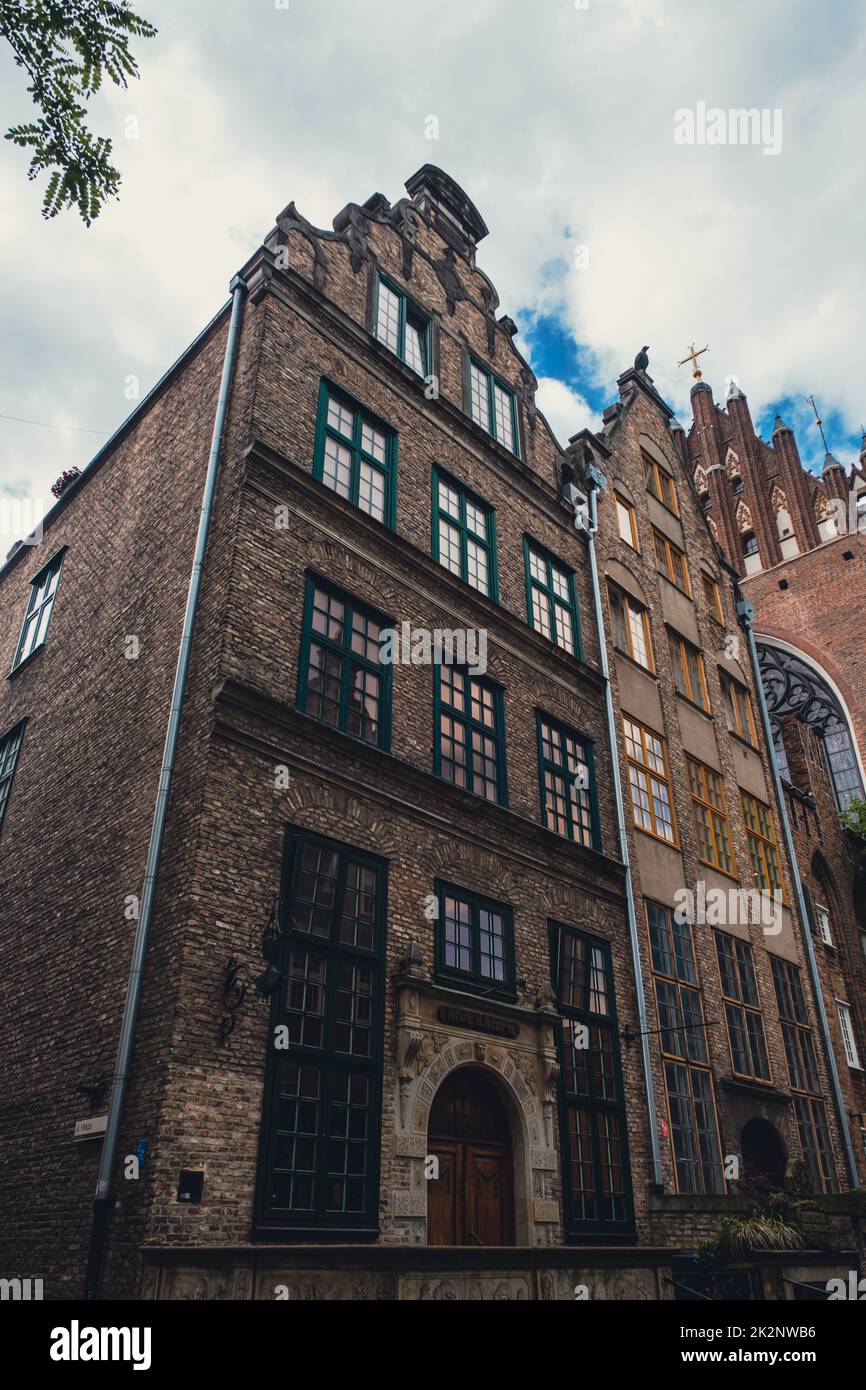 An old tenement building in medieval part of city Gdansk, Poland Stock ...