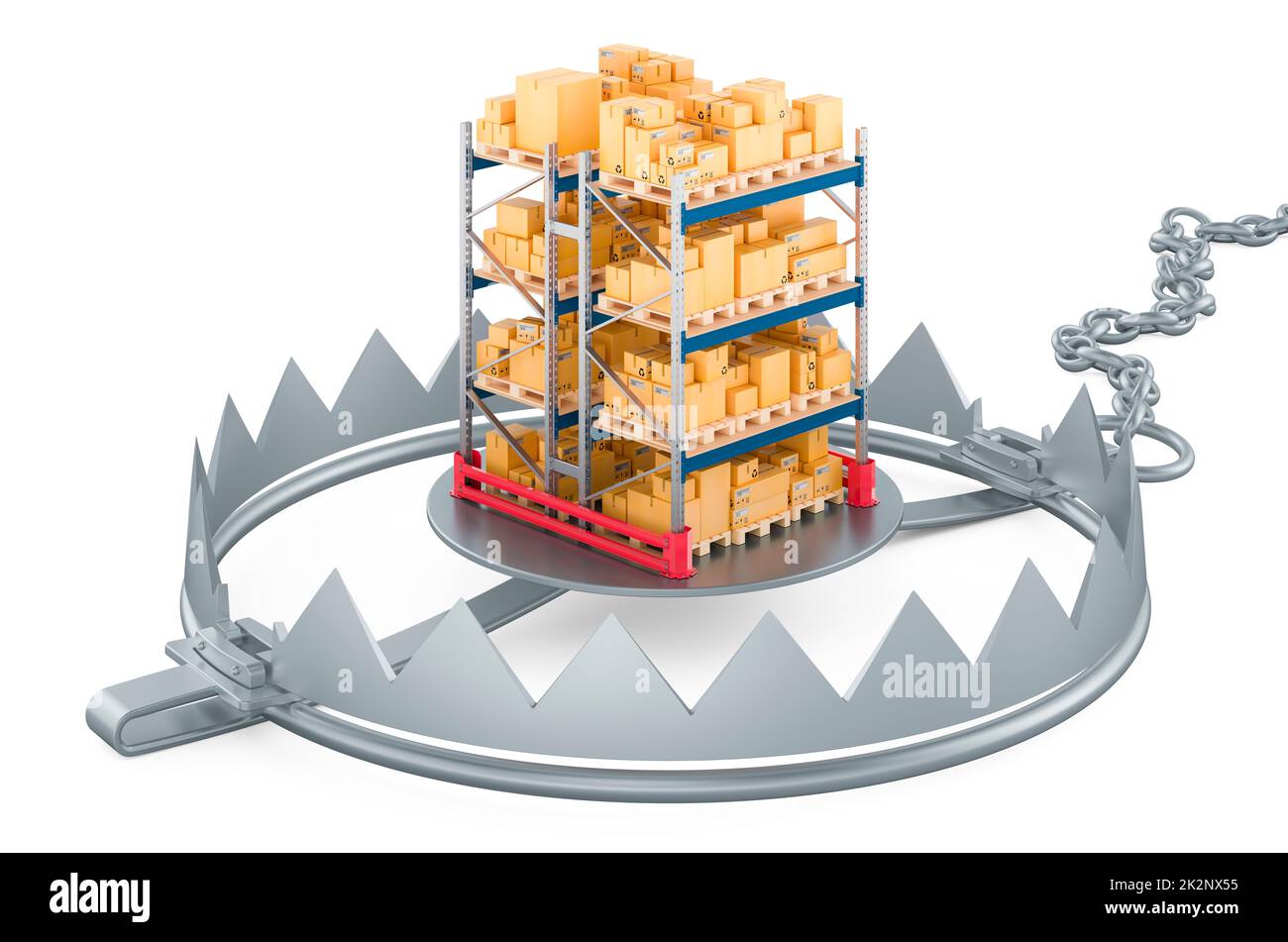 Bear trap with pallet rack full of parcels. 3D rendering isolated on ...