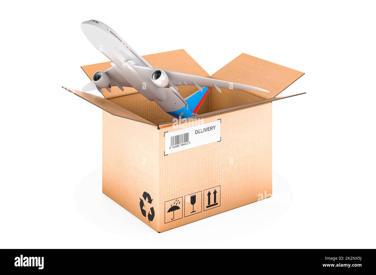 Parcel with plane, 3D rendering isolated on white background Stock ...