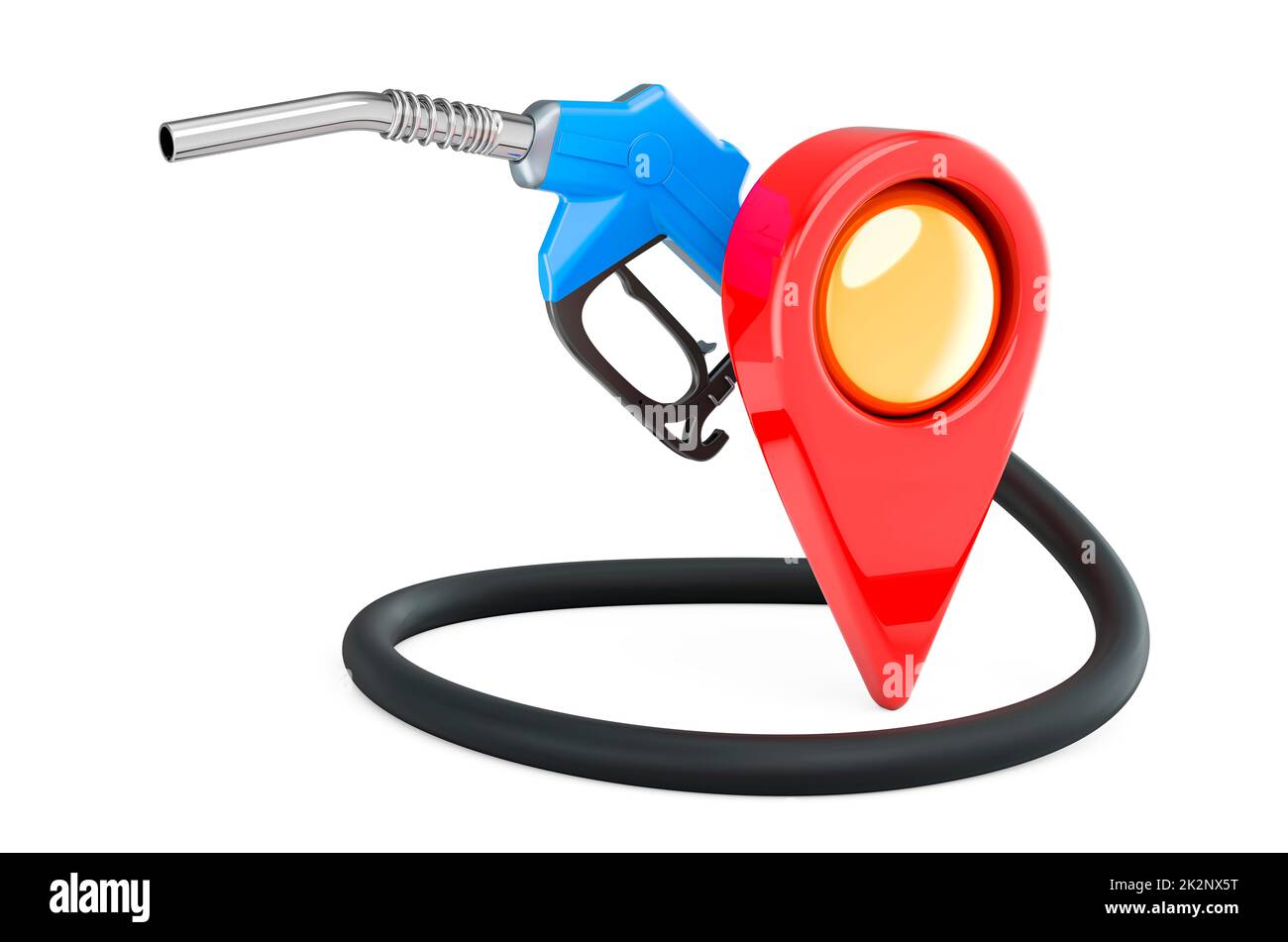 Map pointer with fuel pump nozzle. Gas station location concept, 3D ...