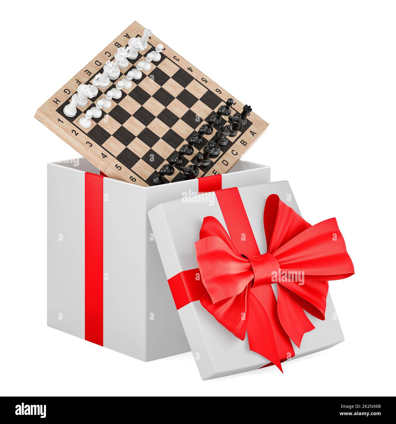 Chess inside gift box, gift concept. 3D rendering isolated on white ...