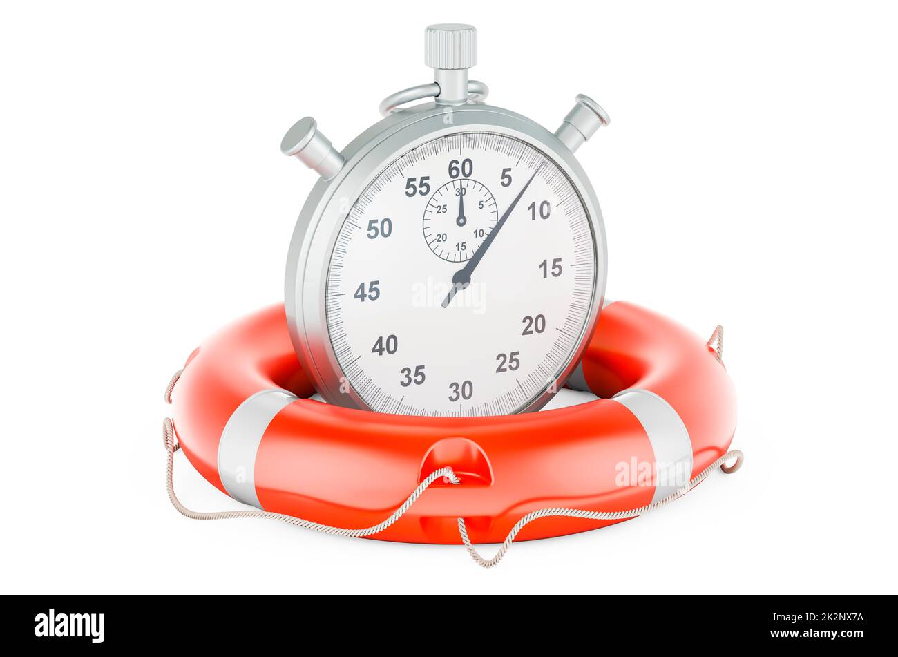 Stopwatch inside lifebuoy, save time concept. 3D rendering isolated on ...