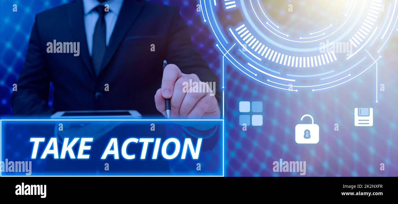 Text sign showing Take Action. Concept meaning advices someone to do ...