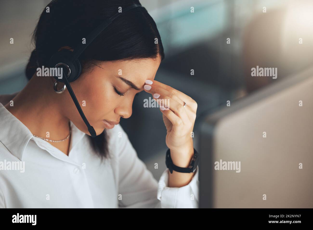 Phone headset stressed hi-res stock photography and images - Alamy