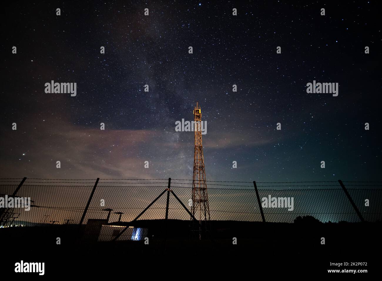 5G cell tower mast against the background of the night starry sky Stock ...