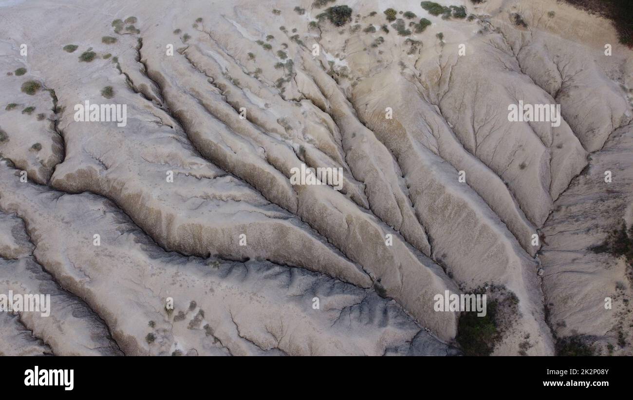 Aerial photo of Mud Volcanoes, eastern Europe. Small volcano-shaped ...