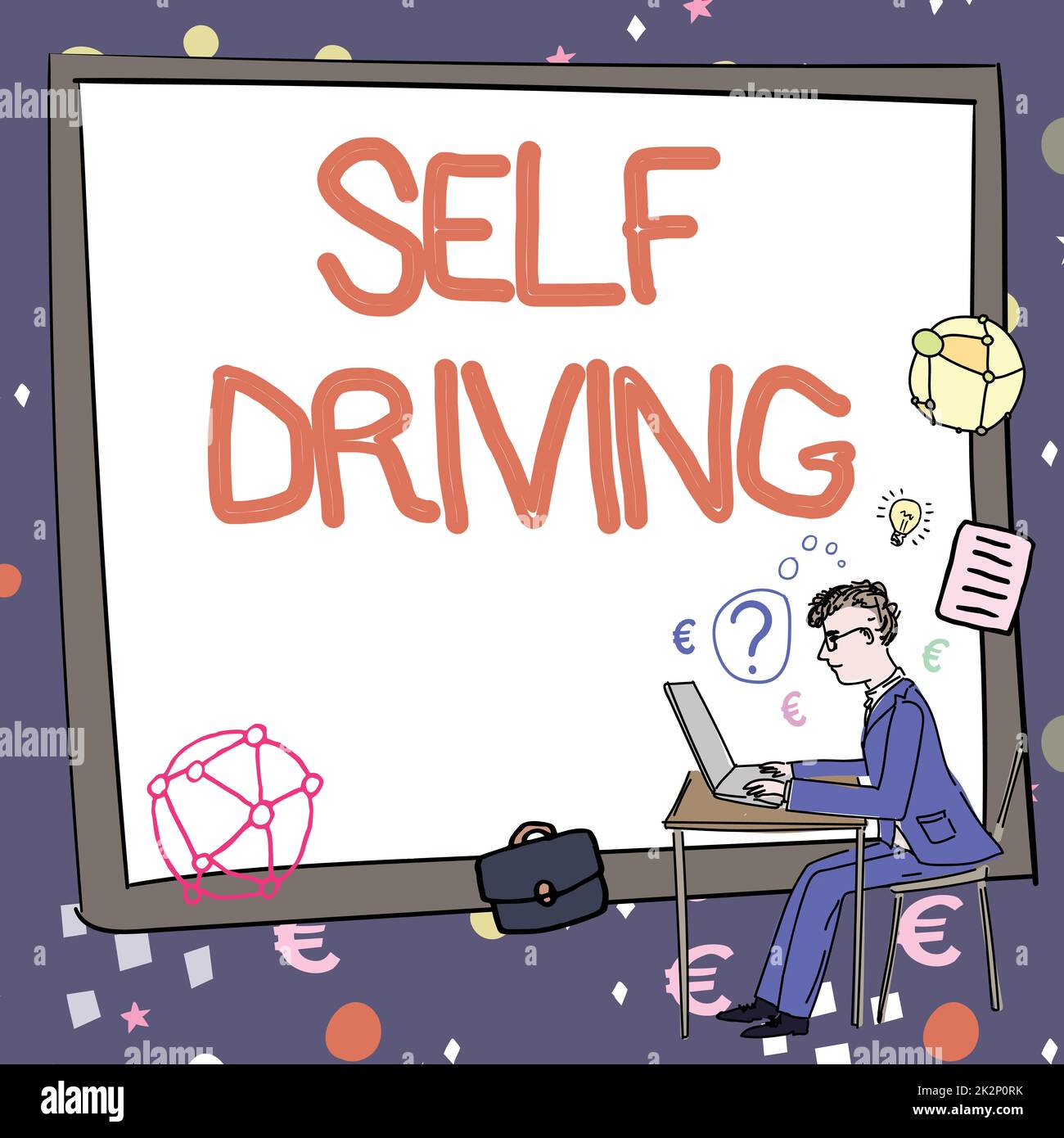 Text sign showing Self Driving. Concept meaning Autonomous vehicle ...