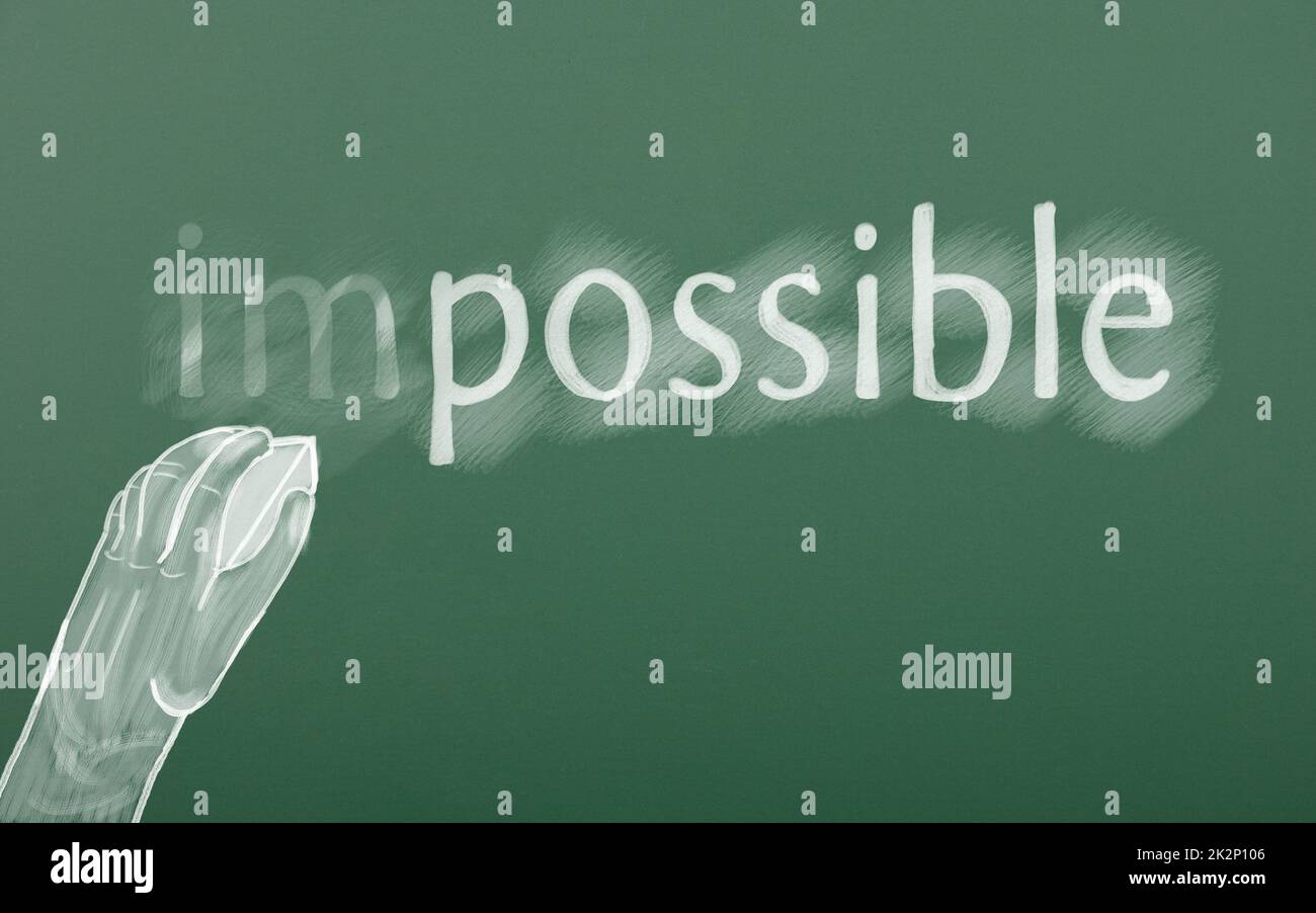 Businessman using eraser to wording form impossible to possible for ...