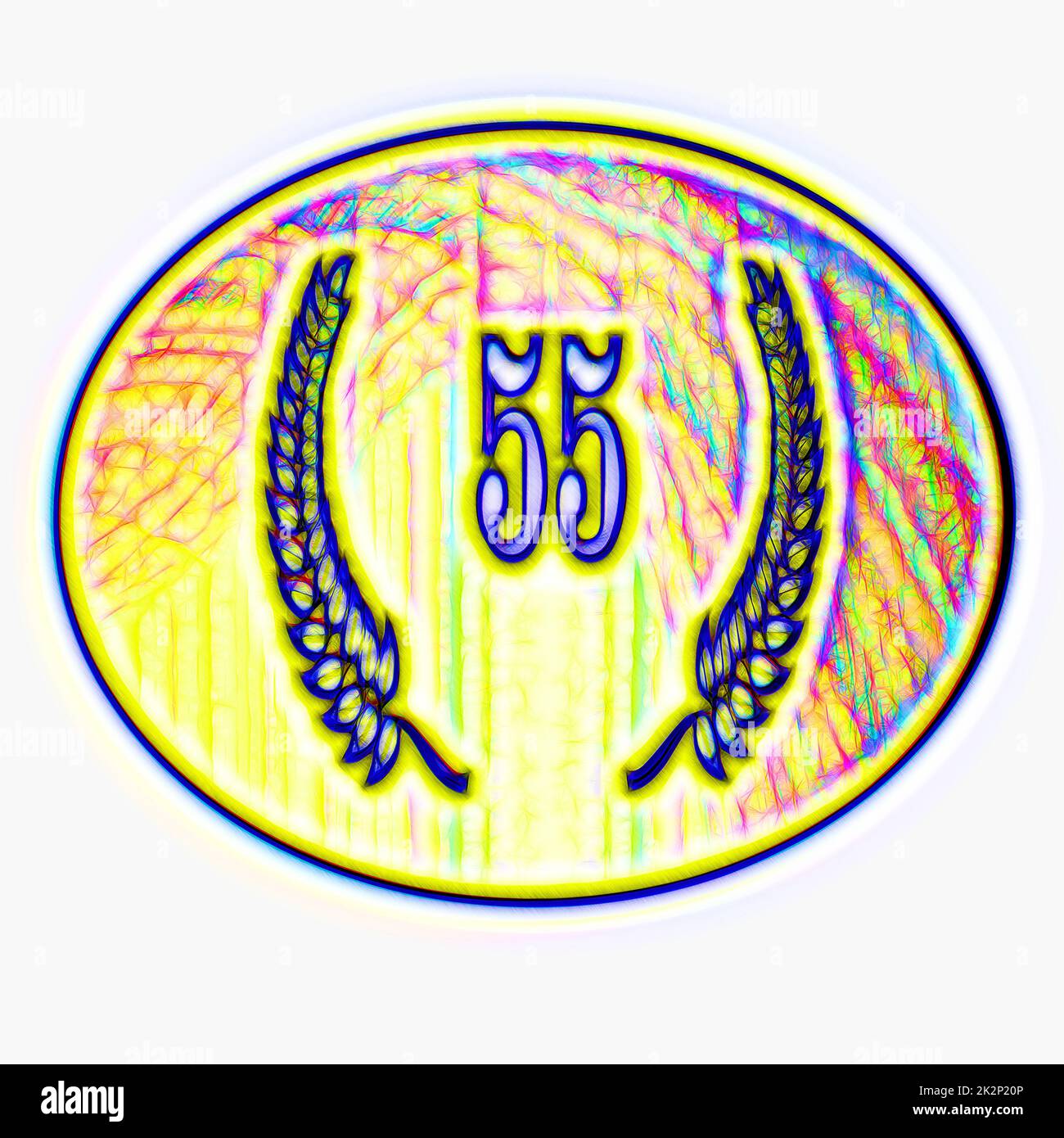 Number 55 with laurel wreath or honor wreath as a 3D-illustration, 3D ...