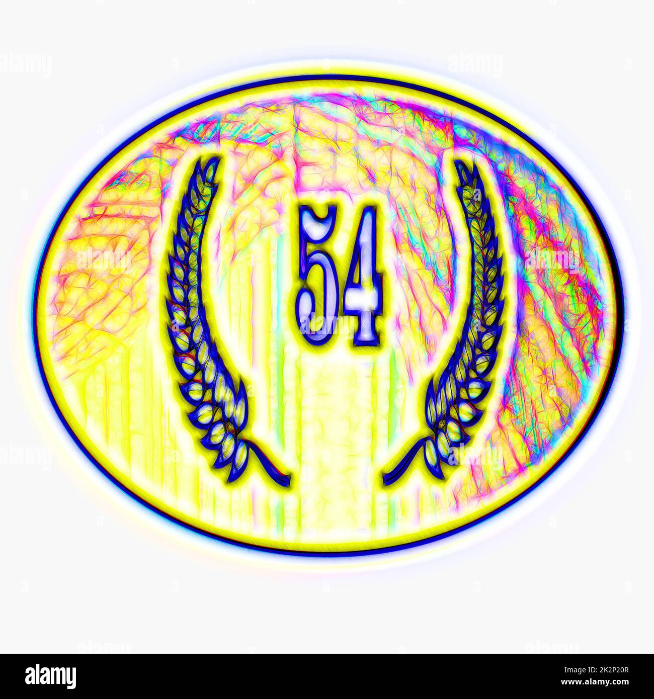 Number 54 with laurel wreath or honor wreath as a 3D-illustration, 3D ...