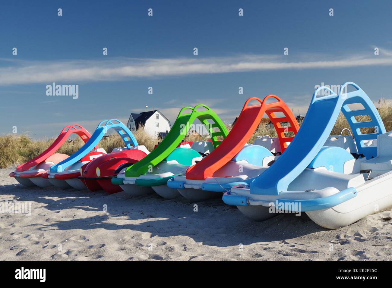 Pedal boats on the beach, SchÃ¶nberger Strand, SchÃ¶nberg, Schleswig ...