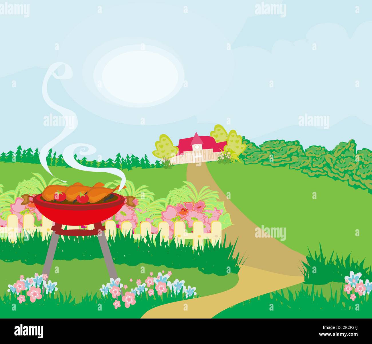 Illustration of backyard barbecue Stock Photo - Alamy