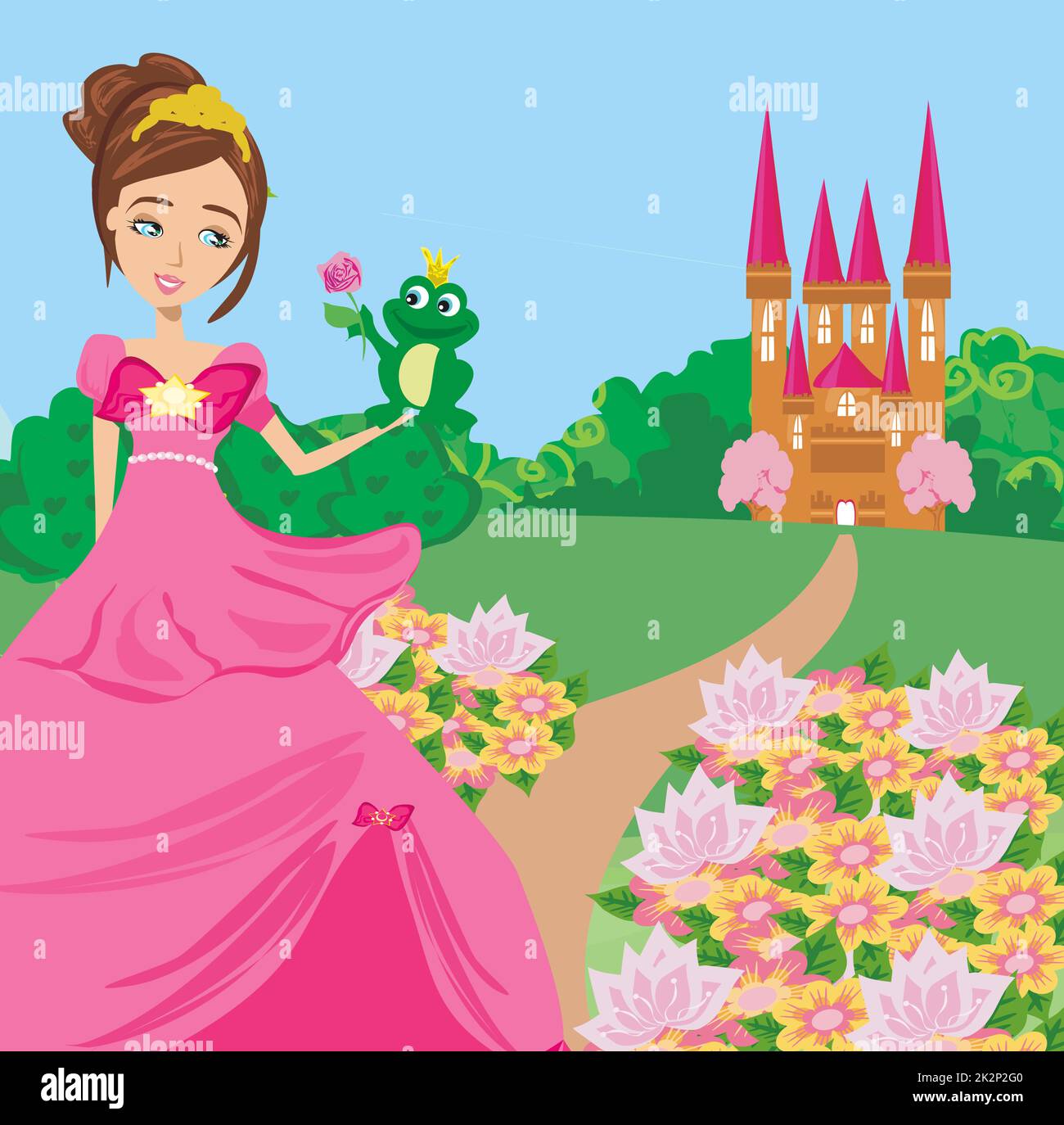 Beautiful young princess and big frog Stock Photo - Alamy