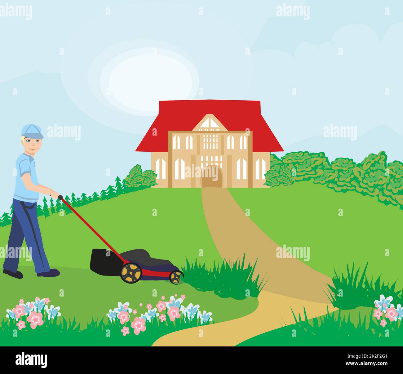 Mowing cartoon hi-res stock photography and images - Alamy