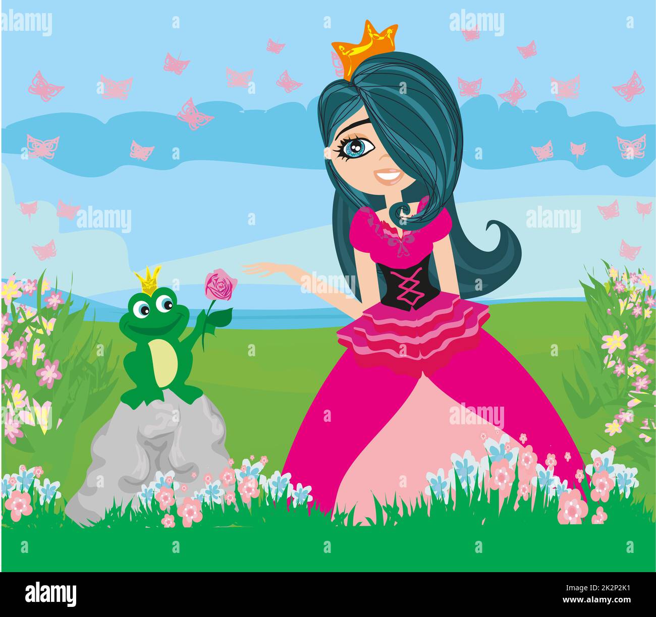 Beautiful young princess and big frog Stock Photo - Alamy