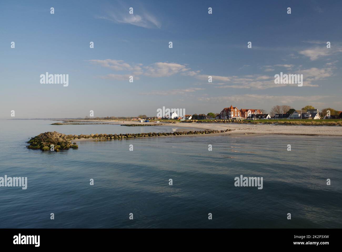 On the beach, baltic Sea, stone groynes, houses, SchÃ¶nberger Strand ...