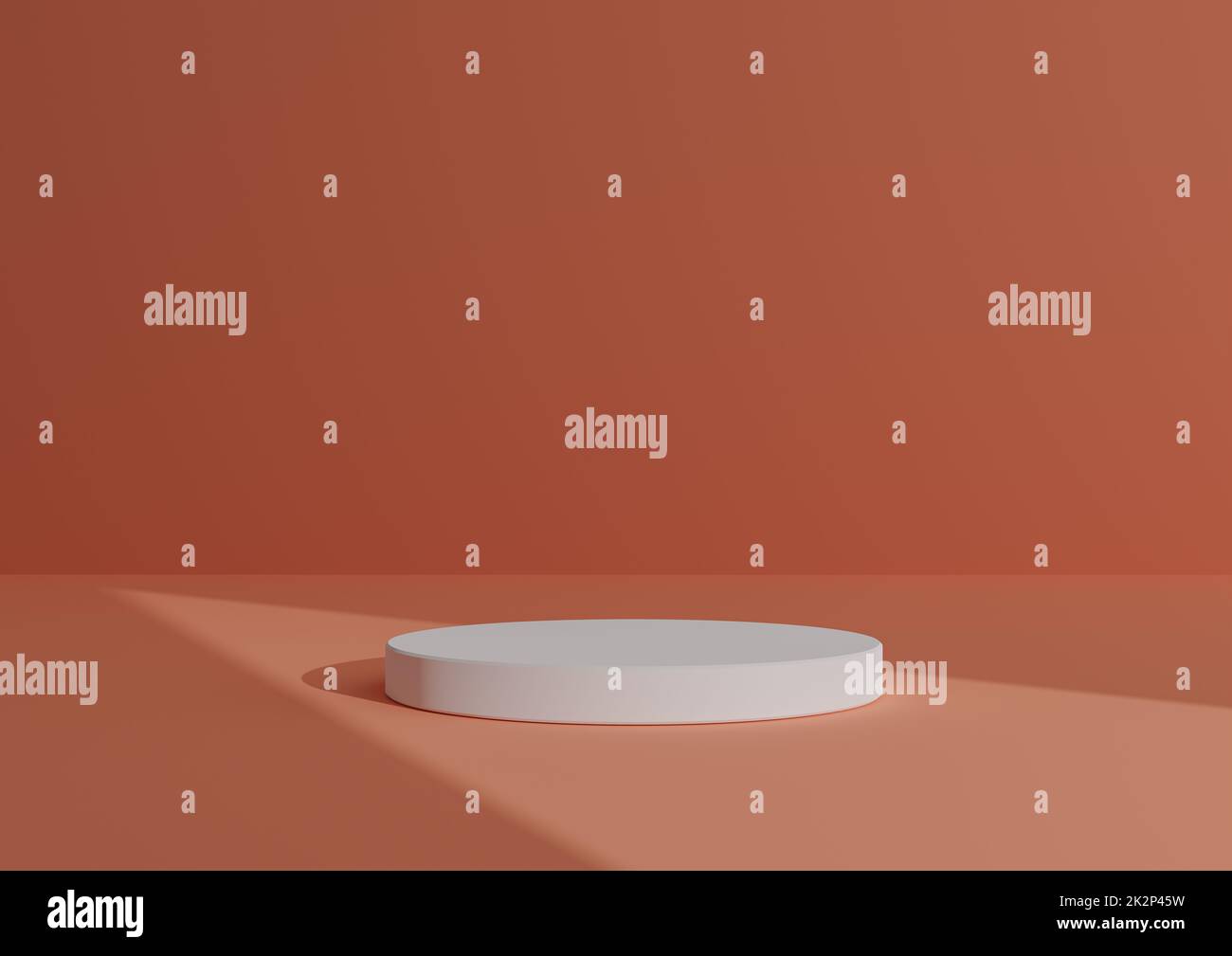Simple, Minimal 3D Render Composition with One White Cylinder Podium or Stand on Abstract Shadow ...