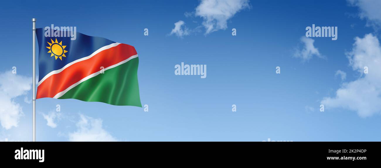 Namibian flag isolated on a blue sky. Horizontal banner Stock Photo - Alamy