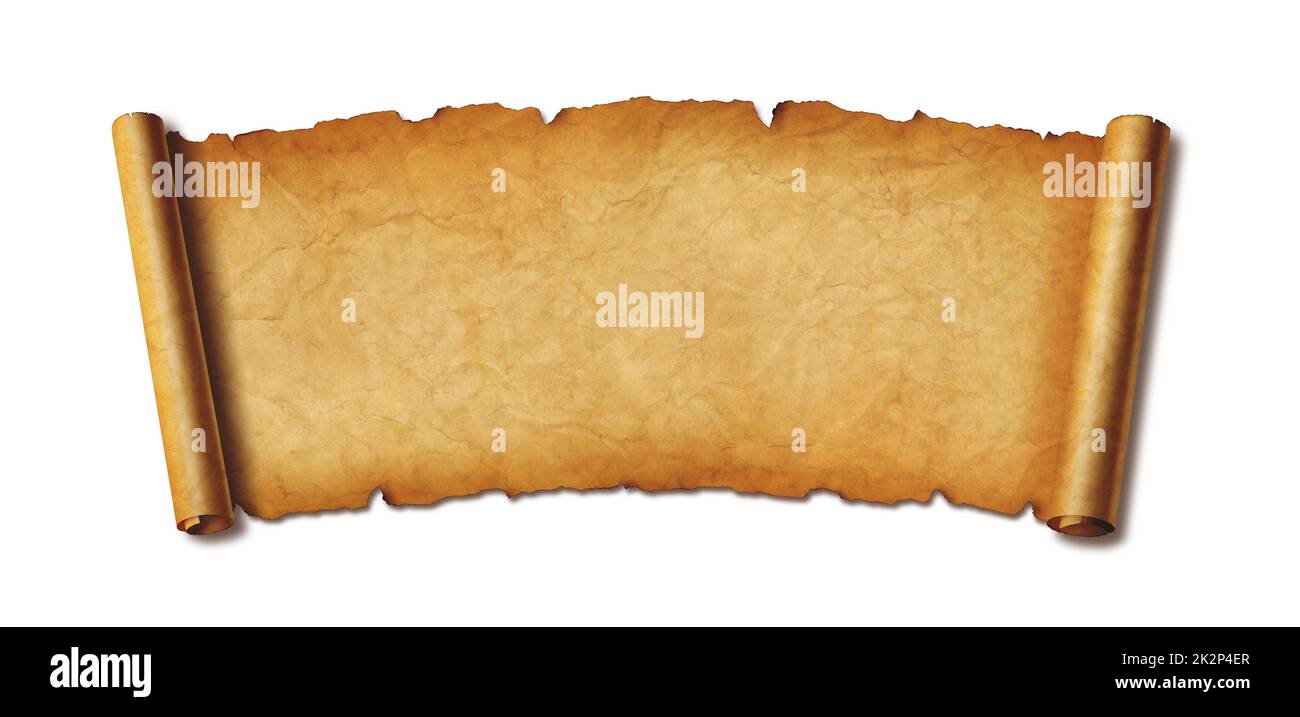 Old paper horizontal banner. Parchment scroll isolated on white with ...