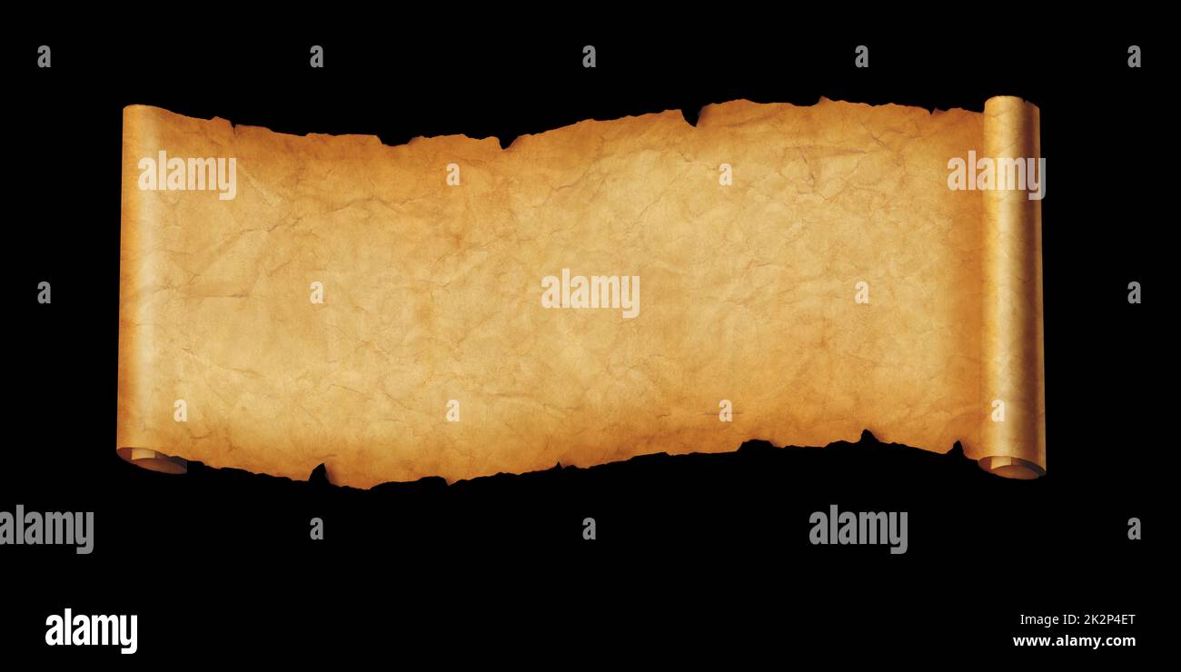 Old paper horizontal banner. Parchment scroll isolated on black Stock ...