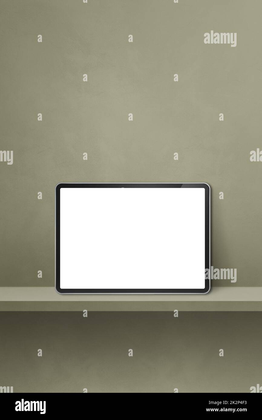Digital tablet pc on green wall shelf. Vertical background banner Stock ...