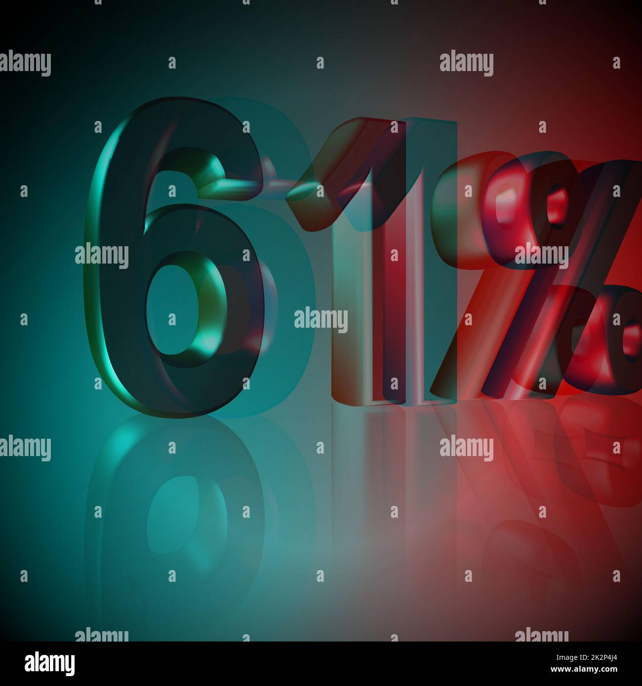 61%, 61 percent as a 3D illustration, 3D rendering Stock Photo - Alamy