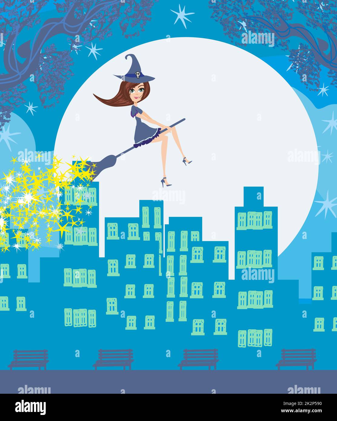Witch flying over moon hi-res stock photography and images - Alamy