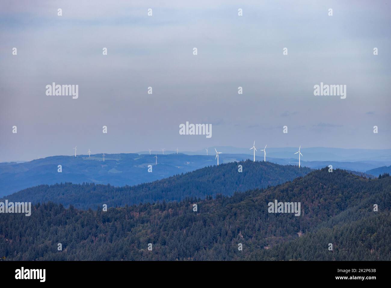 Horben, Germany. 23rd Sep, 2022. Wind turbines stand on the ridges of ...