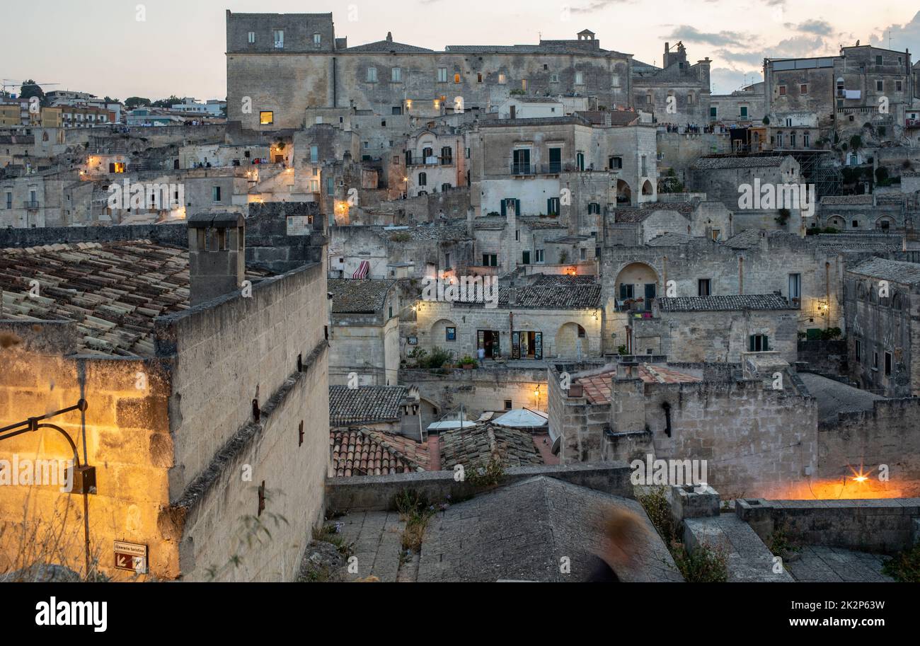 View of the Sassi di Matera a historic district in the city of Matera ...