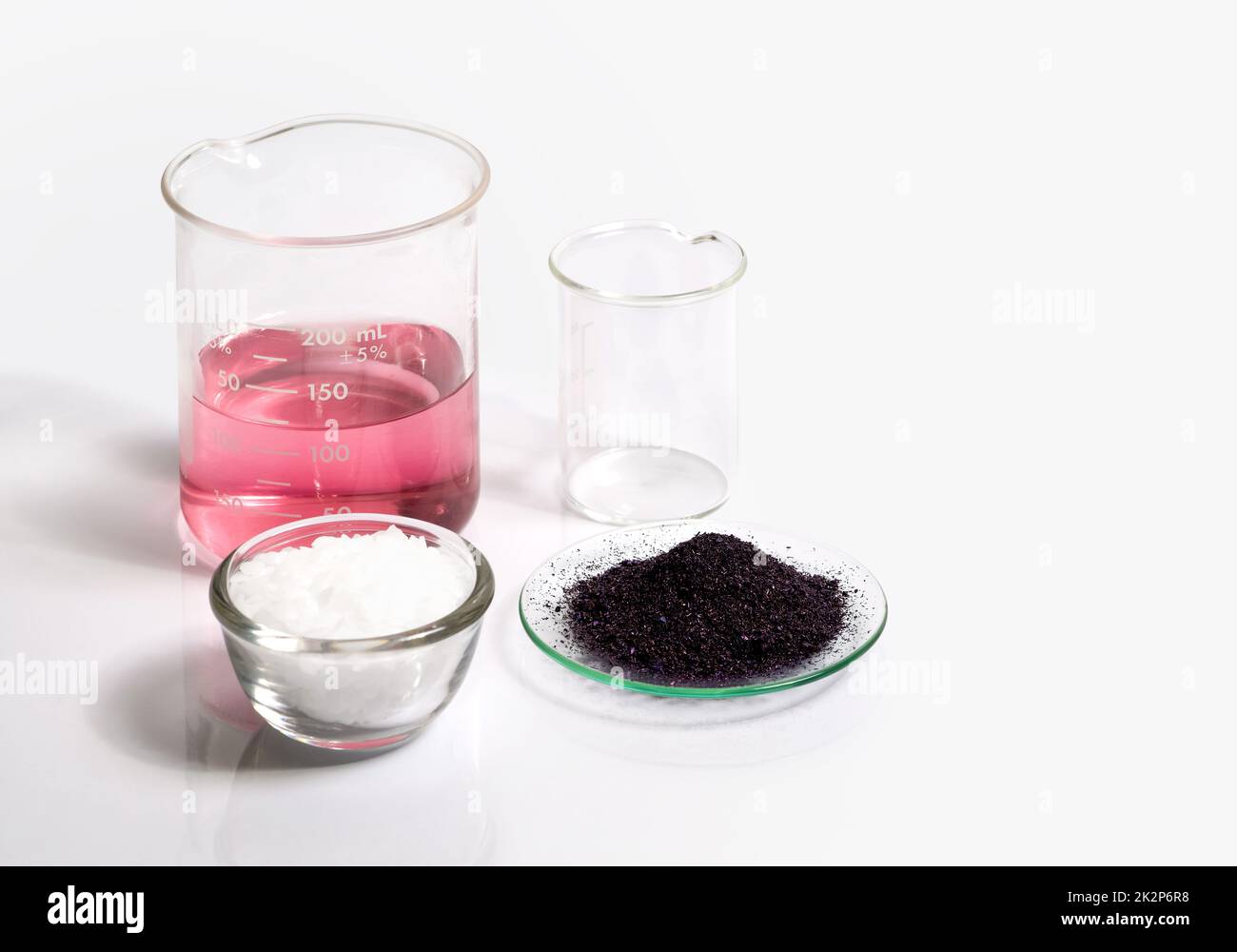 Cosmetic chemicals ingredient on white laboratory table. Potassium ...