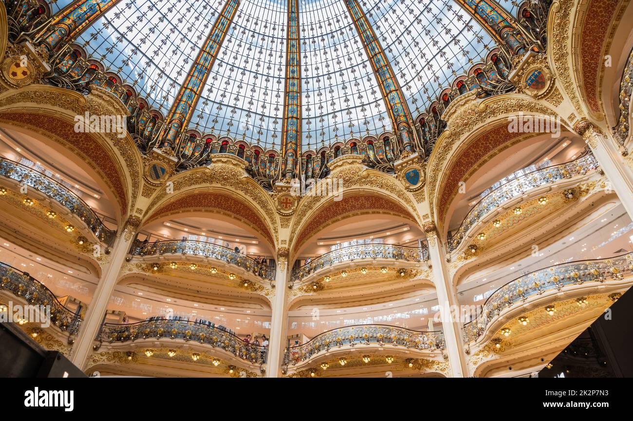 Beautiful dome in Galeries Lafayette in Paris, France. Art nouveau or ...