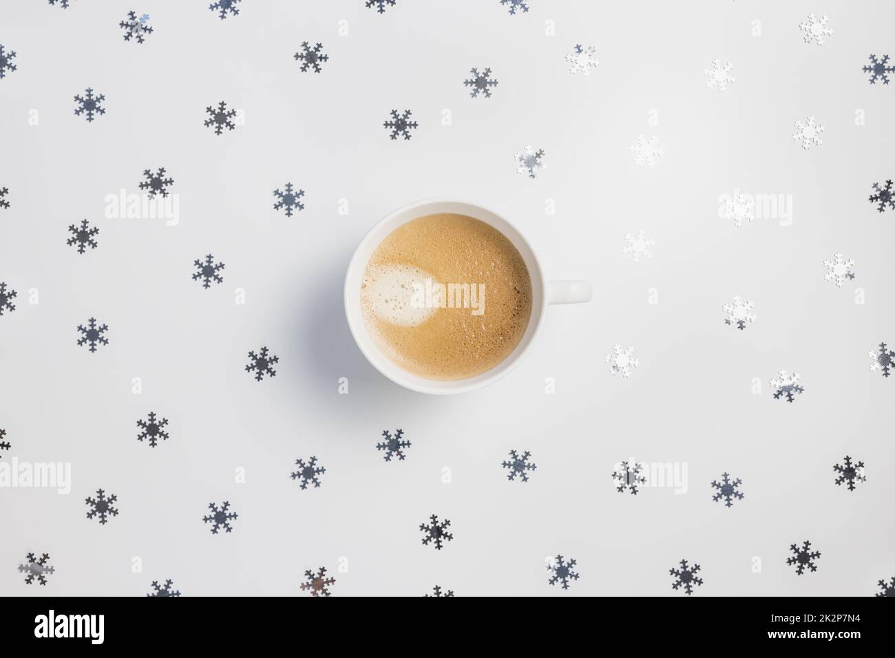 Cup of black espresso coffee on light gray festive backround with ...