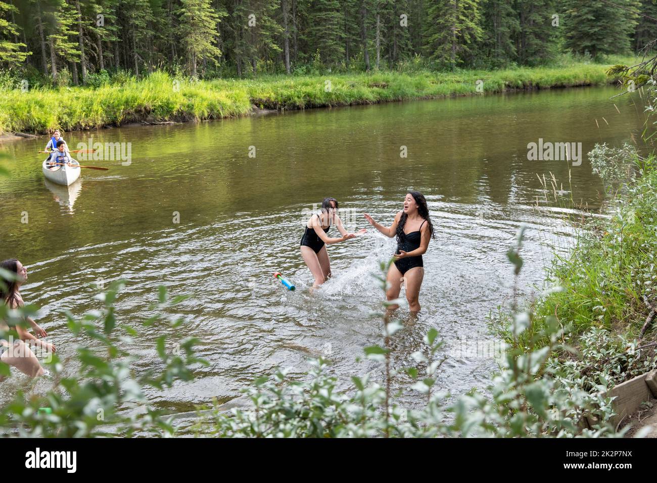 Group girls playing forest hi-res stock photography and images - Alamy